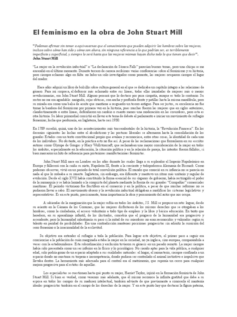 El Feminismo en La Obra de John Stuart Mill | PDF | Mujer | Feminismo