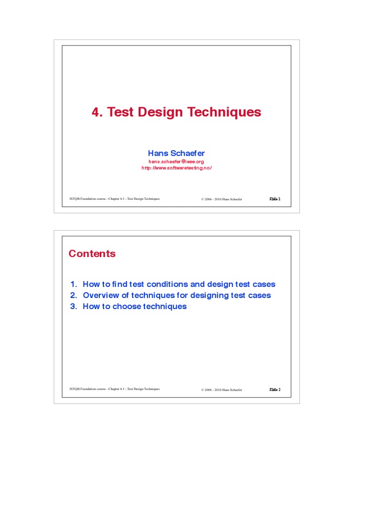 Test Design Techniques: Hans Schaefer | PDF | Test (Assessment ...