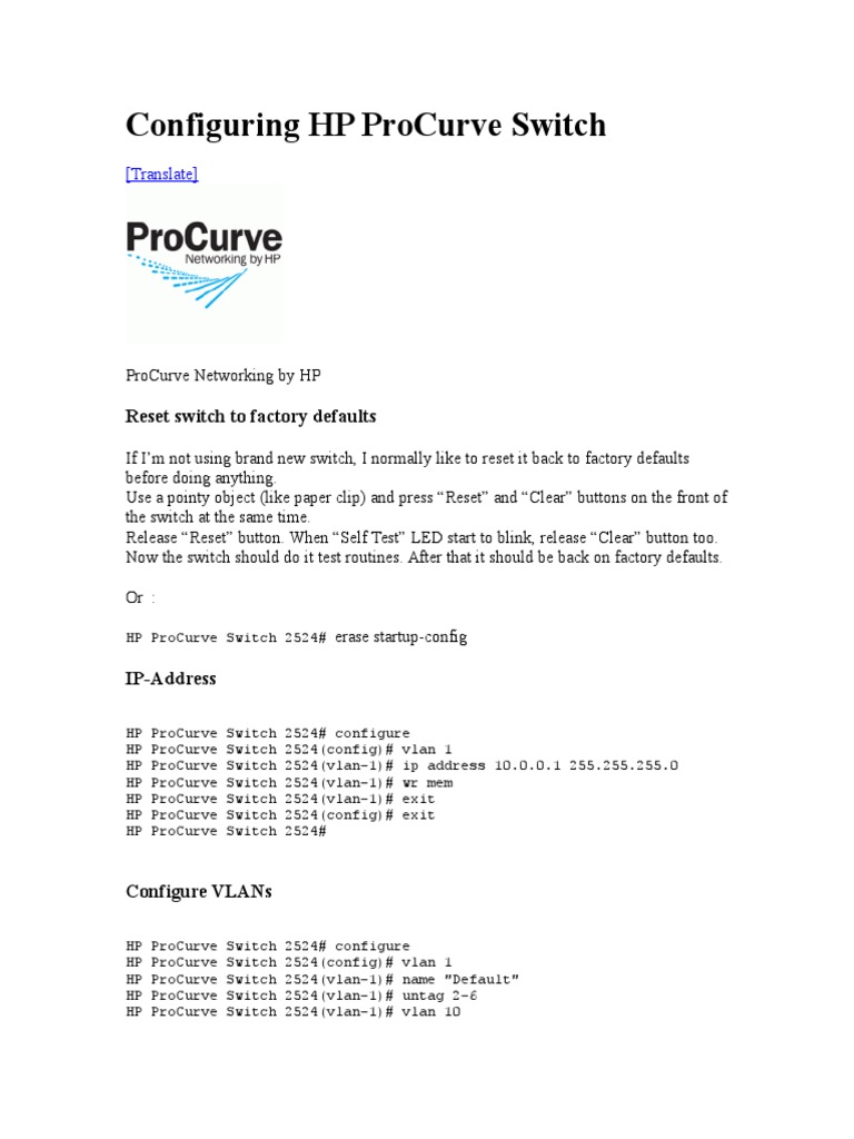 Configuring HP ProCurve Switch | PDF | System Software | Software