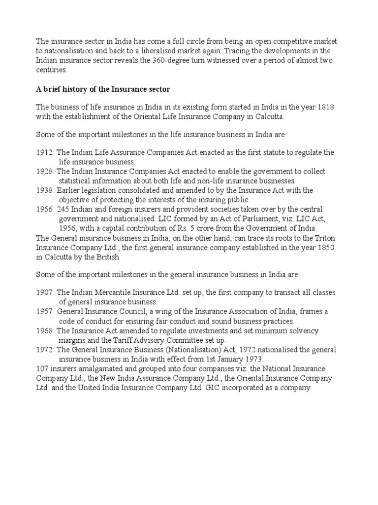 Evolution of India's Insurance Sector | PDF | Foreign Direct Investment ...