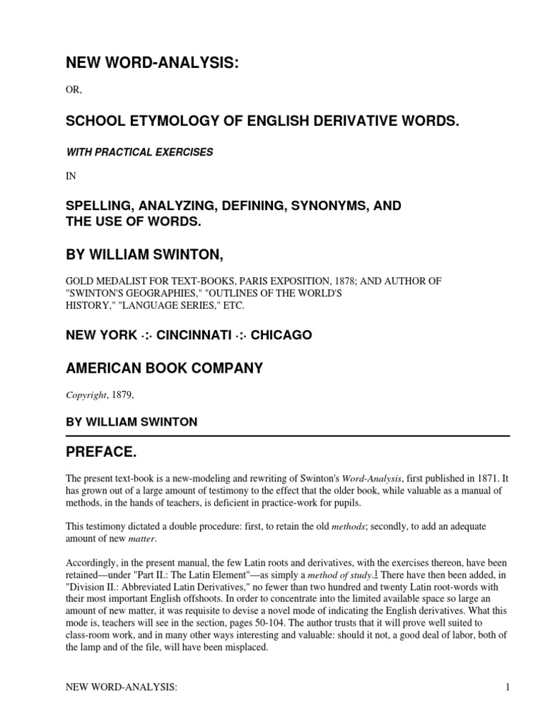 New Word-Analysis:: School Etymology of English Derivative Words | PDF ...