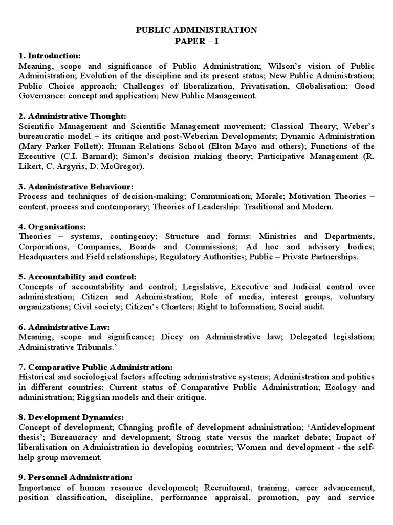 Public Administration UPSC Syllabus Paper 1 | Public Administration ...