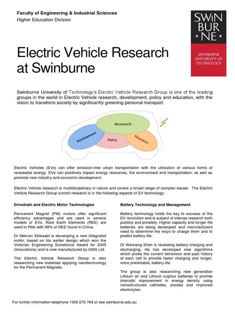 Swinburne Electric Vehicle Research Overview | PDF | Electric Vehicle ...