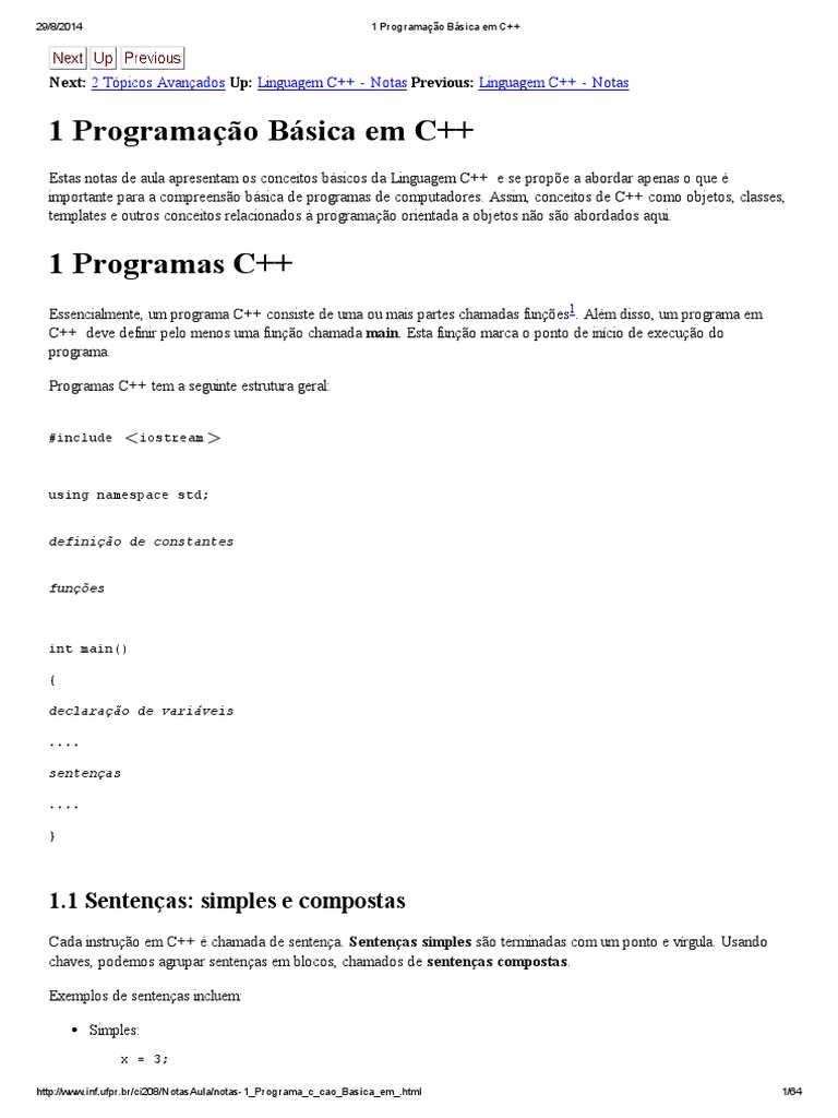 1 Programação Básica em C++ | PDF | C ++ | Tipo de dados