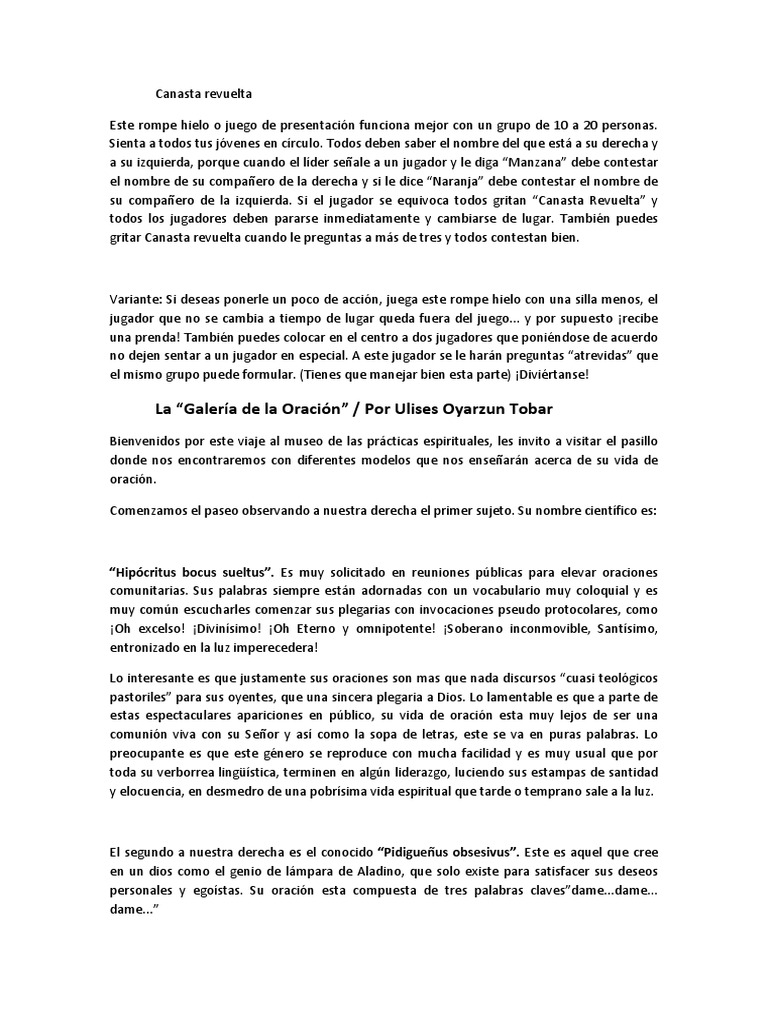 Dinamica Canasta Revuelta | PDF | Oración | eucaristía
