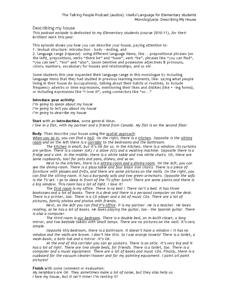 Describing My House | PDF | Preposition And Postposition | Bedroom