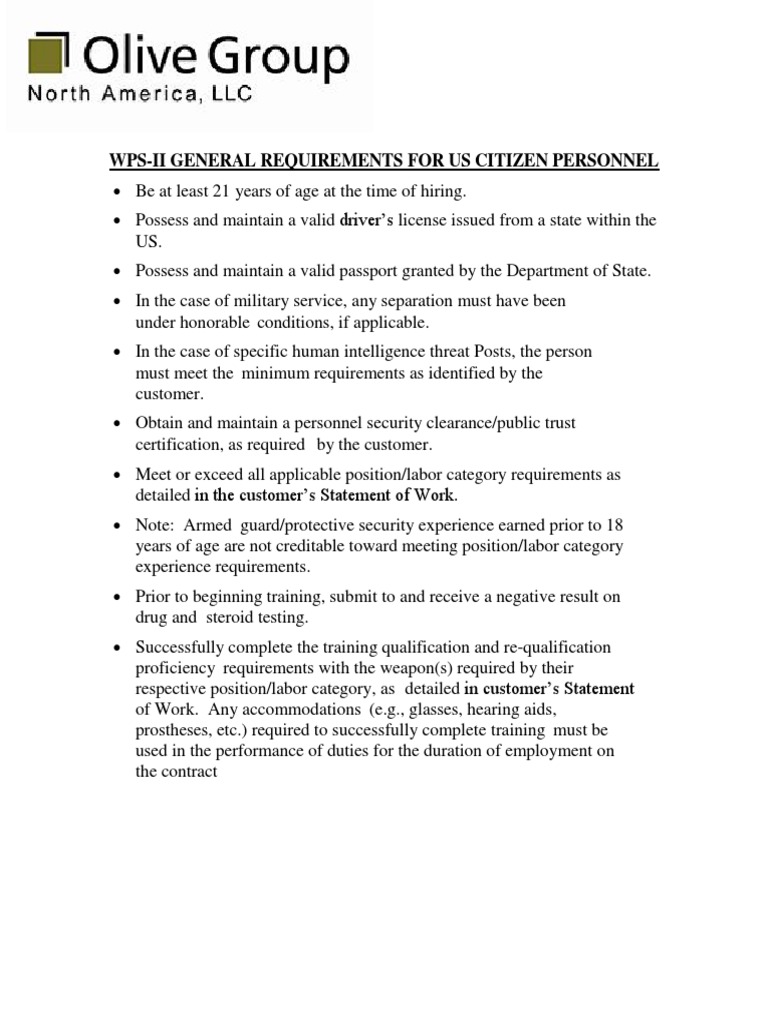 WPS Requirements | PDF | Driver's License | Security Clearance