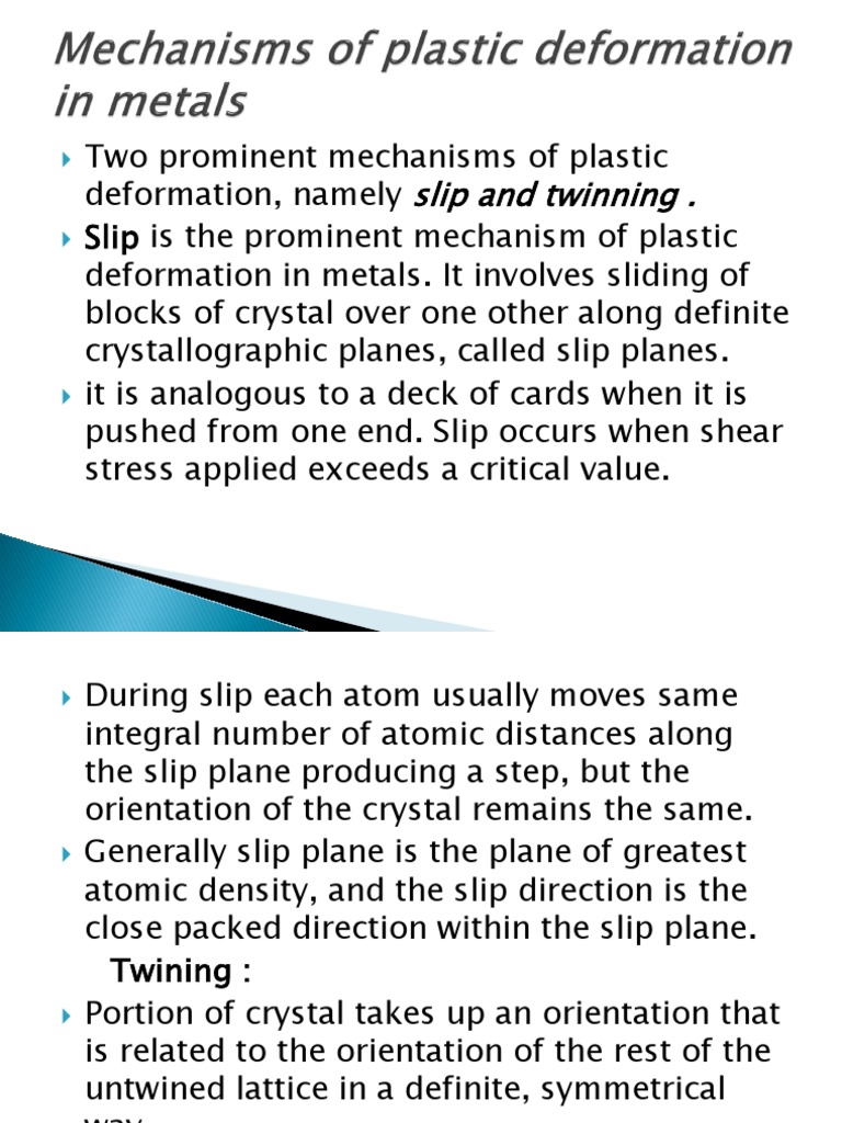 Mechanisms of Plastic Deformation in Metals: Slip, Twinning, Strain ...