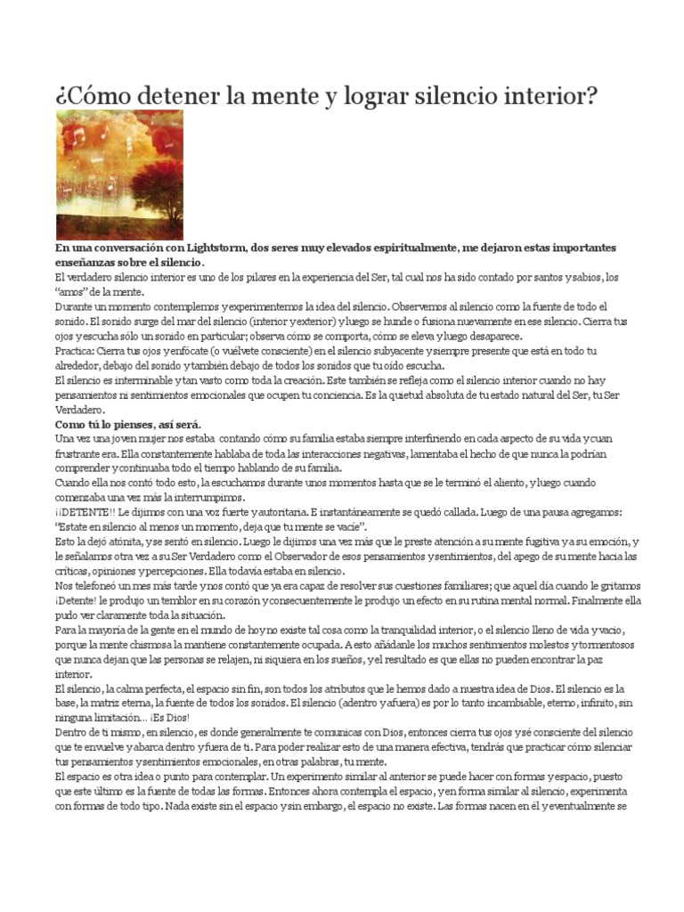 Cómo Detener La Mente Y Lograr Silencio Interior Pdf Verdad