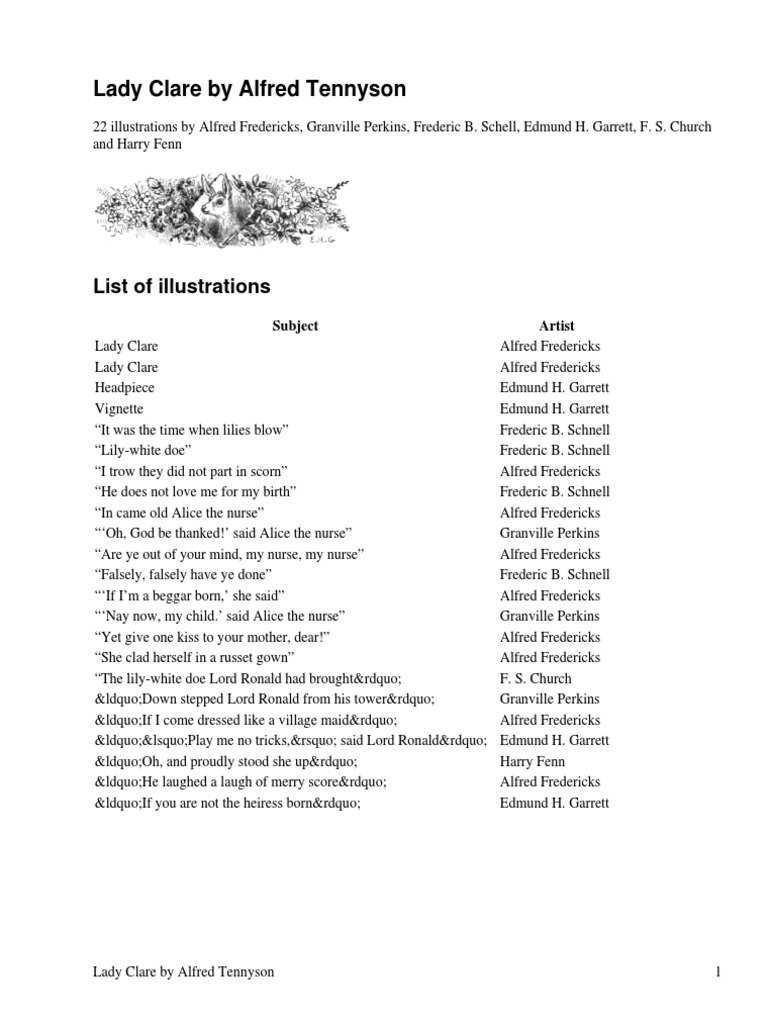 Lady Clare by Alfred Tennyson: List of Illustrations | PDF | Project ...