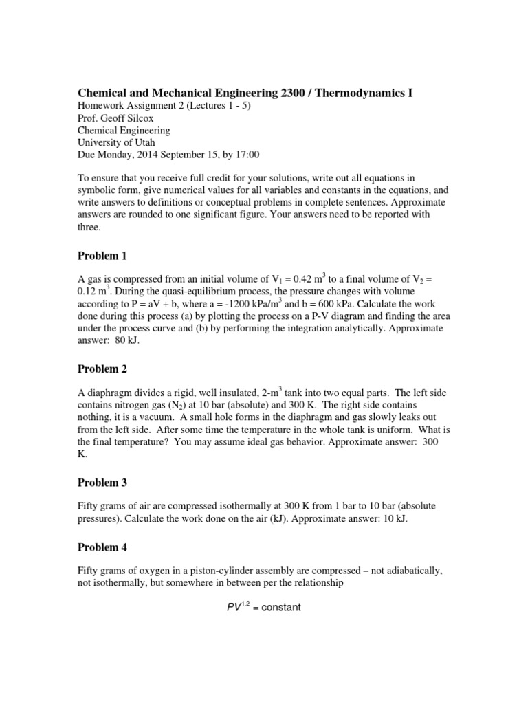 Thermodynamics Homework 2 | PDF | Heat Transfer | Gases