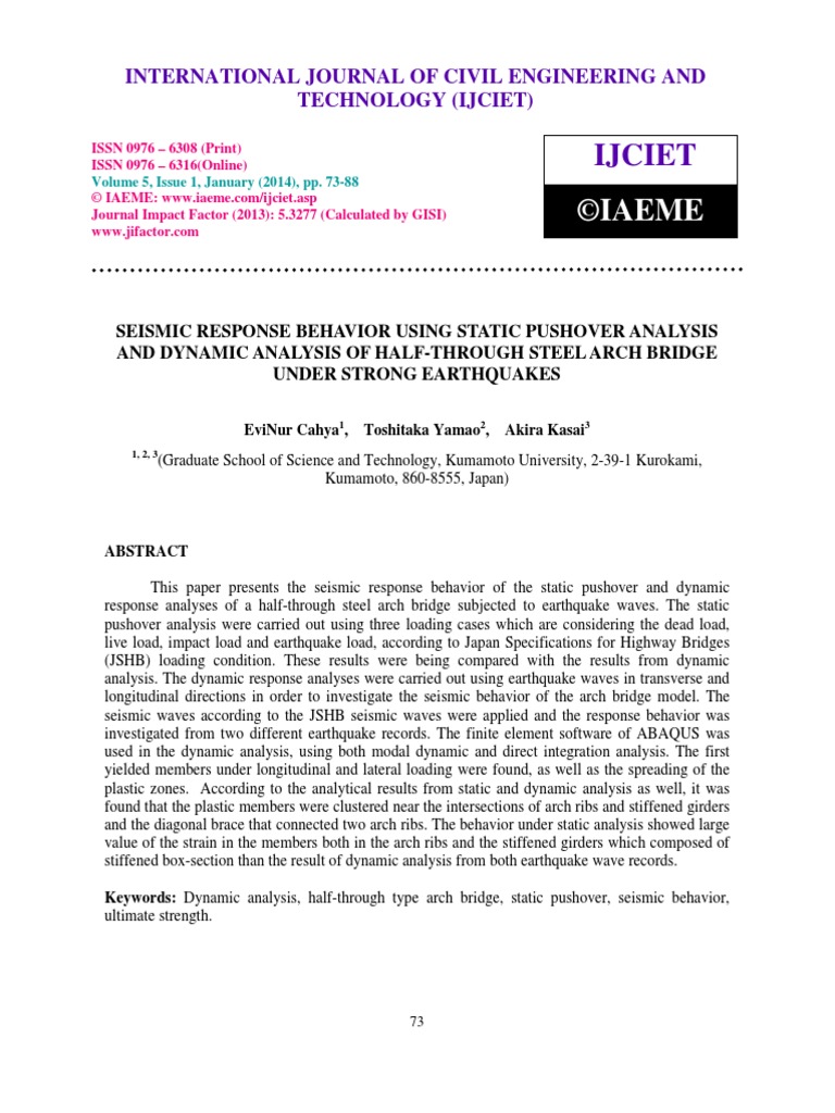 Seismic Response Behavior Using Static Pushover Analysis and Dynamic ...