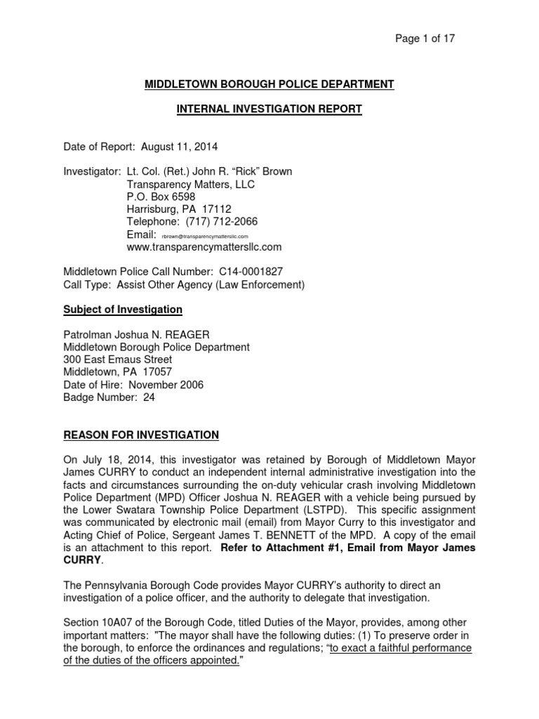 Internal Investigation Report | PDF | Traffic | Law Enforcement