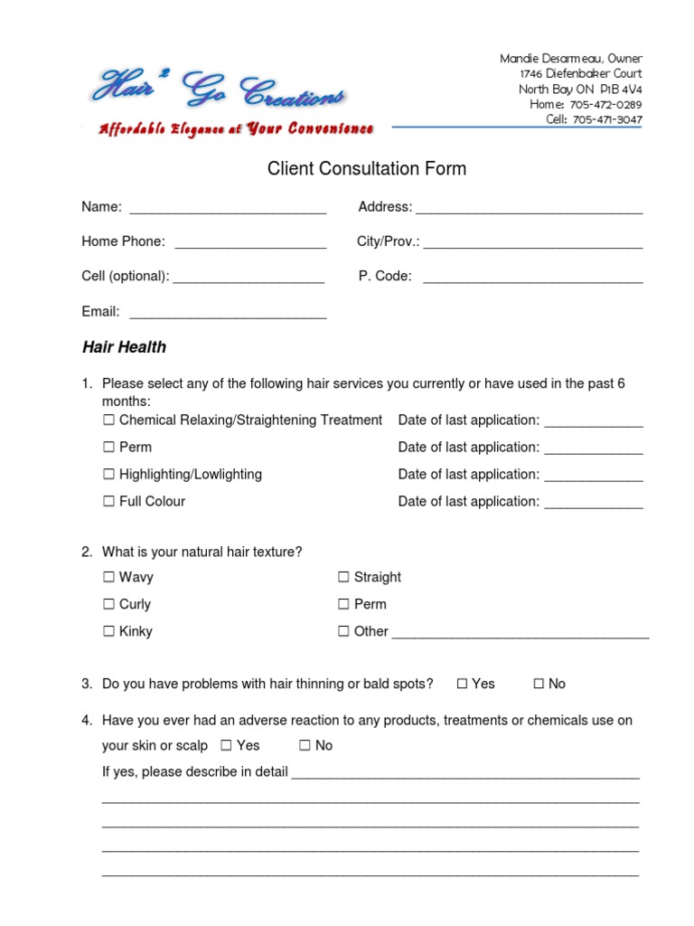 Salon Client Consultation Form | PDF