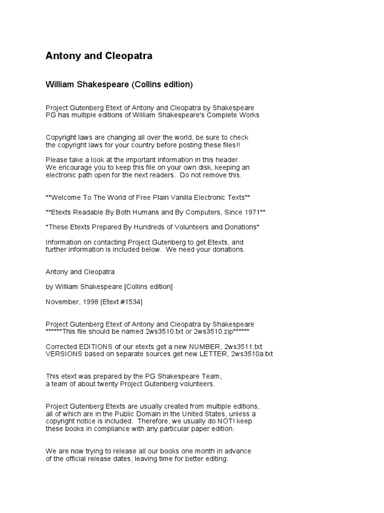 Antonio Cleopatra William Shakespeare | PDF | E Text | Business
