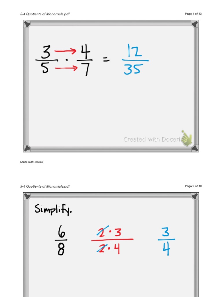 3-4 Quotients of Monomials | PDF