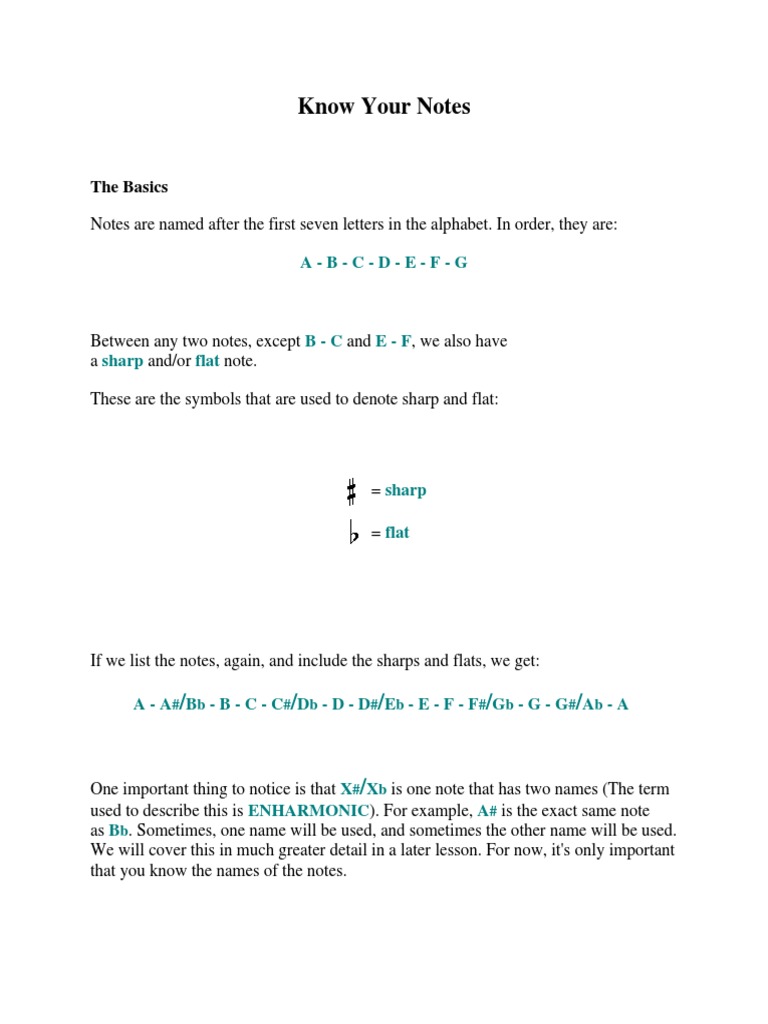 Know Your Notes | Download Free PDF | Chord (Music) | Scale (Music)