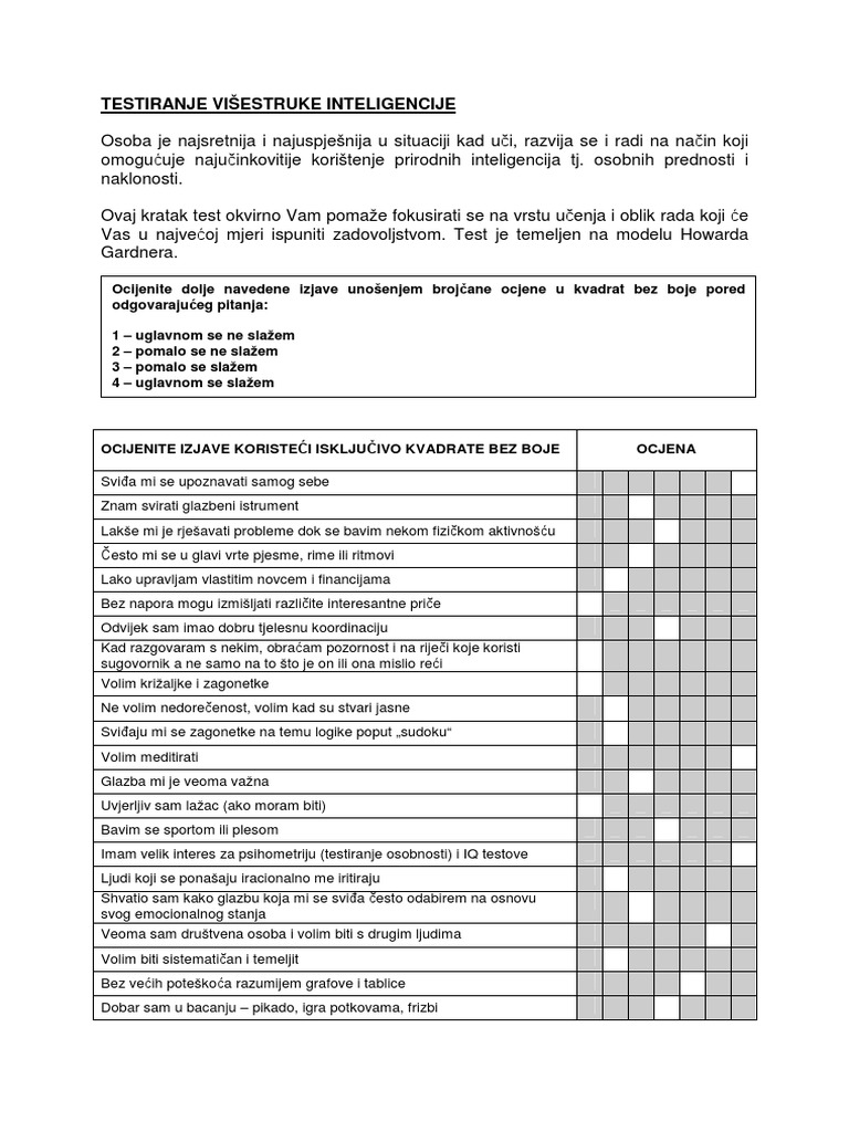 Test Višestruke Inteligencije | PDF