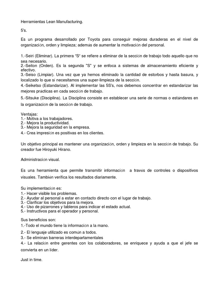 Herramientas Lean Manufacturing | PDF | Producción y fabricación ...