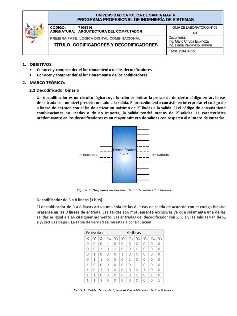 Guia 3 - Decodificadores y Codificadores | PDF | Decimal codificado en ...