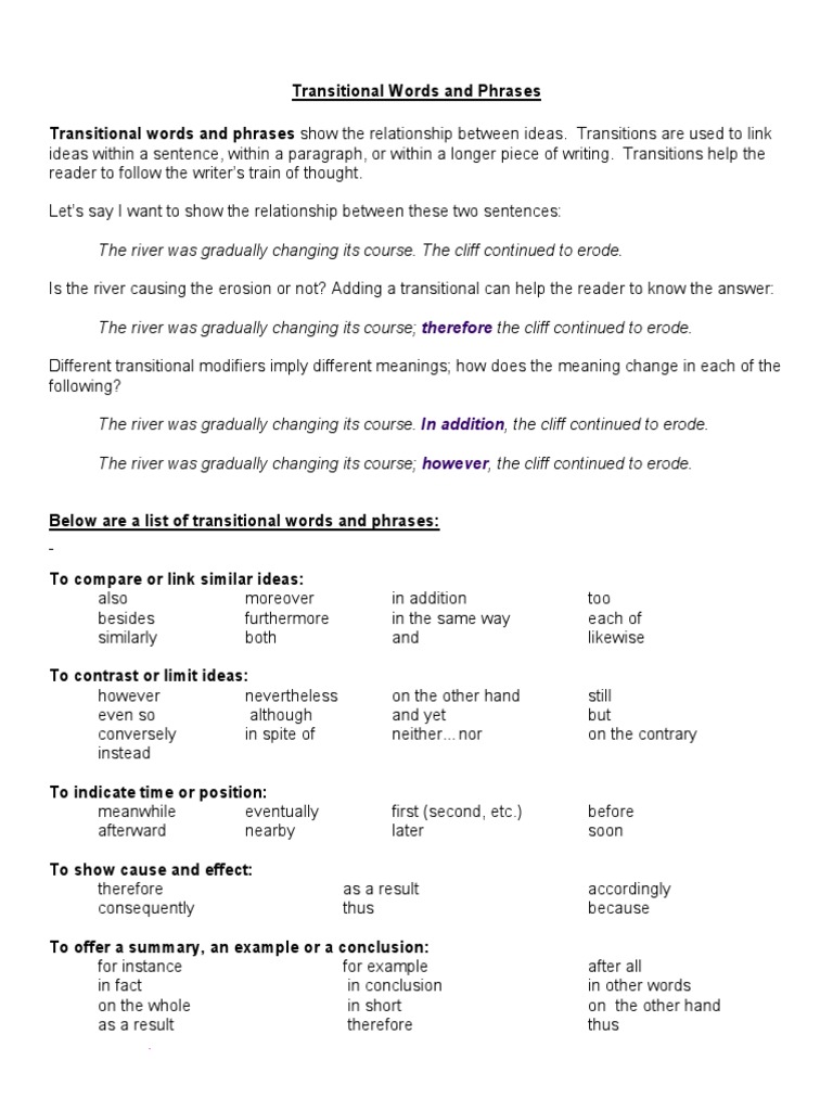 Transitions Words Activity | PDF | Erosion | Secondary School