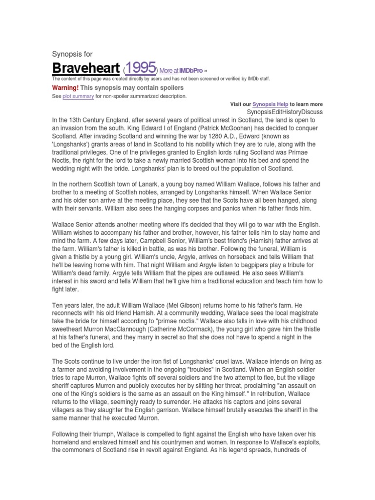 Braveheart 1995: Synopsis and Summary | PDF