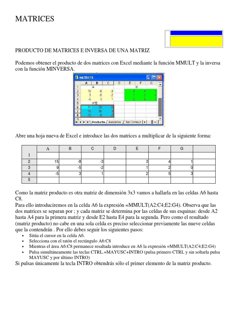 Matrices Con Excel | PDF | Matriz (Matemáticas) | Álgebra lineal