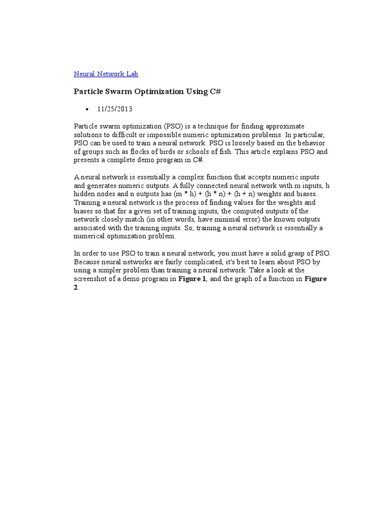 Particle Swarm Optimization Using C# | PDF | Artificial Neural Network ...