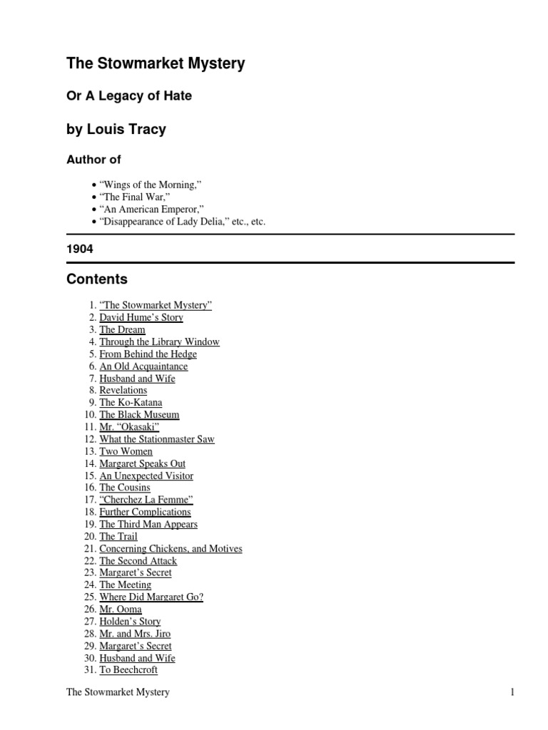 The Stowmarket MysteryOr, A Legacy of Hate by Tracy, Louis, 1863-1928 ...