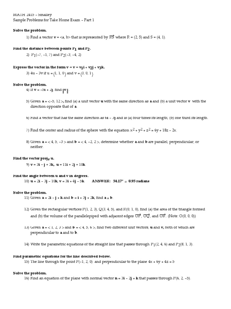 Multivariable Calculus Sample Exam | PDF | Curvature | Acceleration
