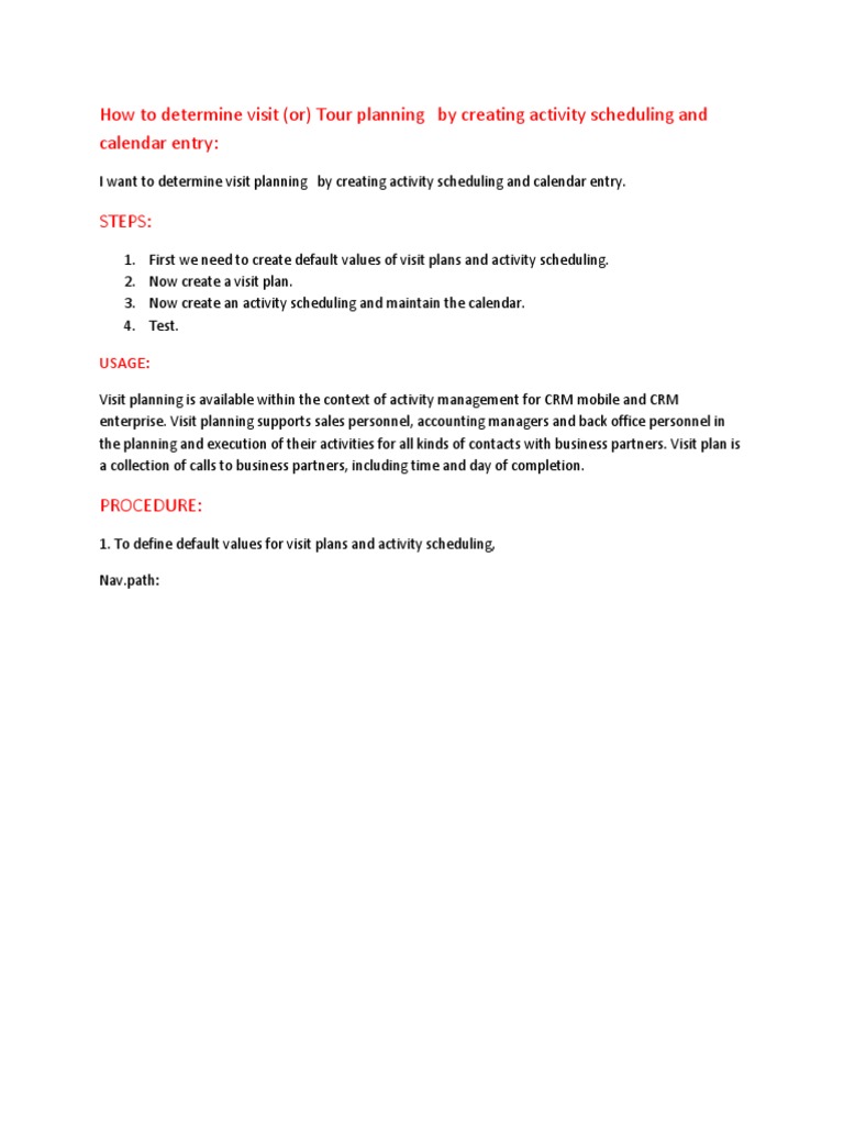 Visit Planning and Activity Scheduling Guide | PDF