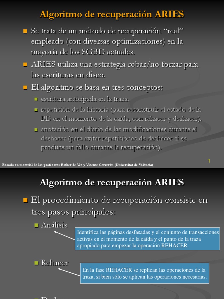 Recuperación de Base de Datos ARIES | PDF | Algoritmos | Bases de datos