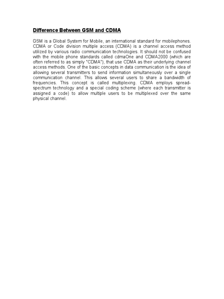 GSM vs CDMA: Key Differences Explained | PDF