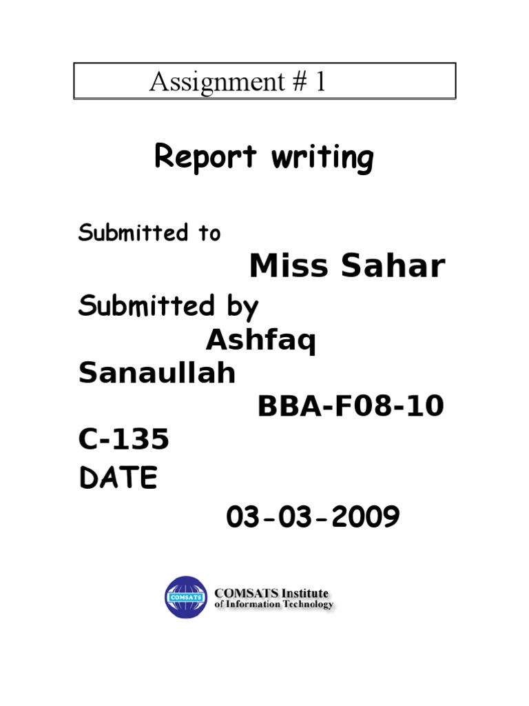 Report Writing Miss Sahar: Assignment # 1 | PDF | Laptop | Communication