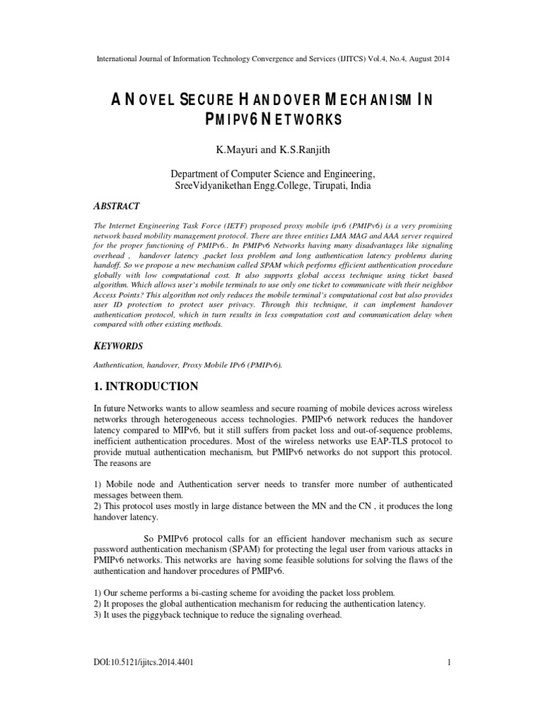 A Novel Secure Handover Mechanism in | PDF | Computer Network | Radius