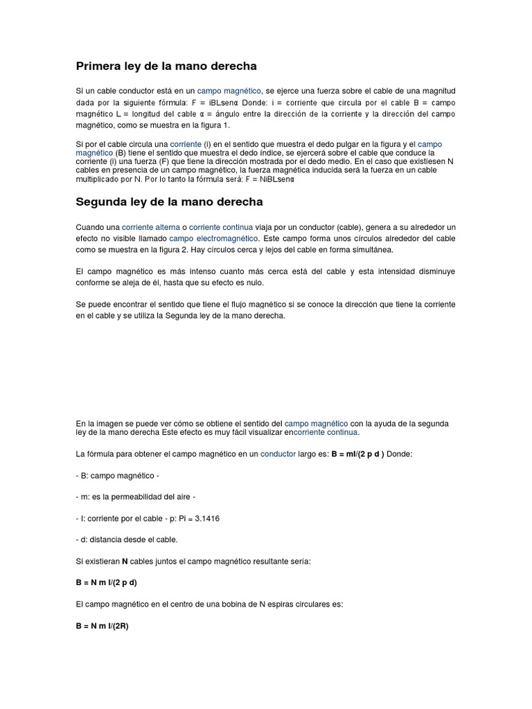 Regla o Ley de La Mano Derecha | PDF | Campo magnético | Corriente ...