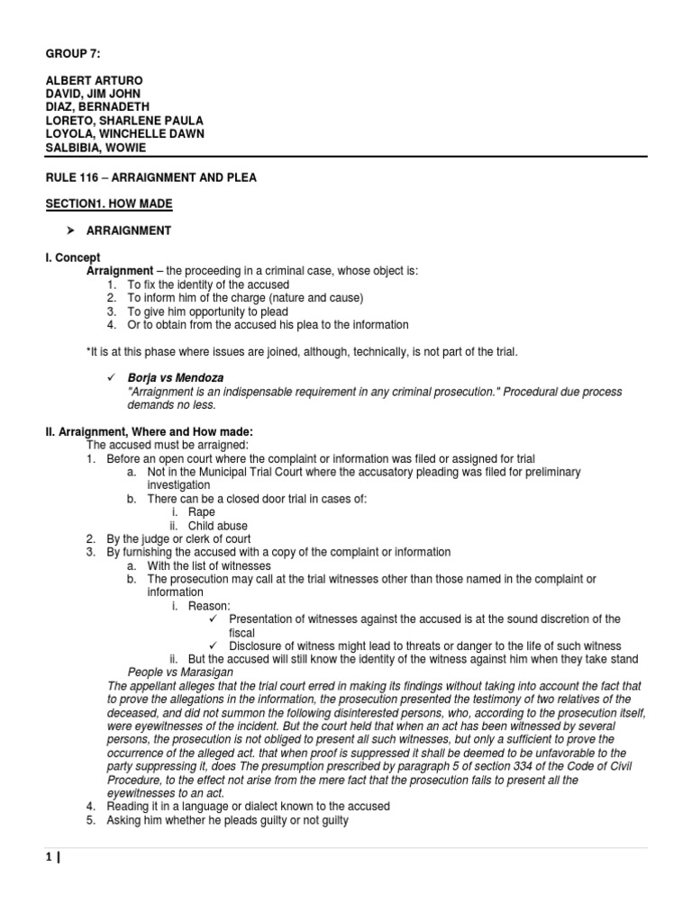 Rule 116: Arraignment and Plea Process | PDF | Plea | Arraignment