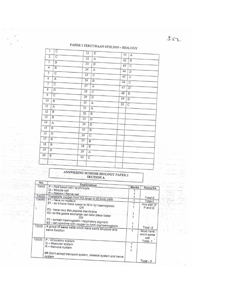 Scheme Answer For SPM Trial (Biology) Negeri Perak 2009 - Paper 1,2,3 ...