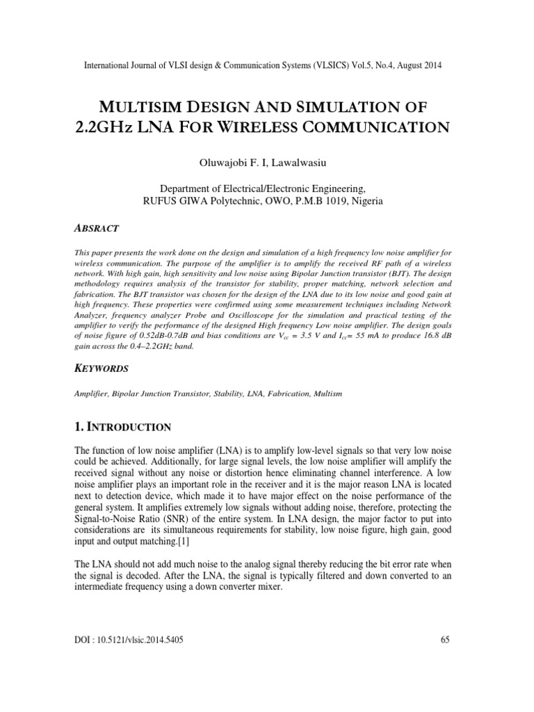 Multisim Design and Simulation of | PDF | Amplifier | Signal To Noise Ratio