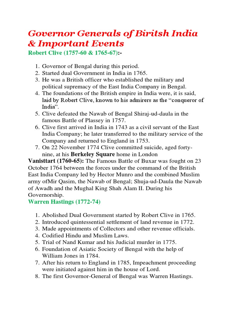 British Governor Generals | PDF | British Raj | British India