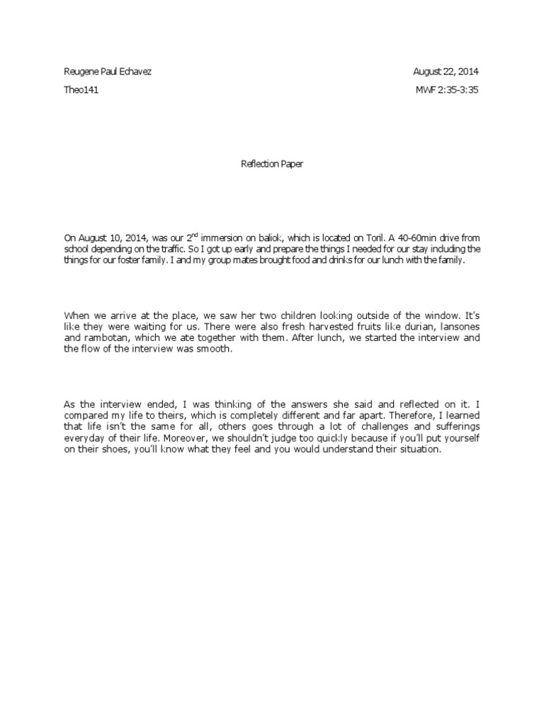 Reflection on Immersion Experience in Baliok | PDF