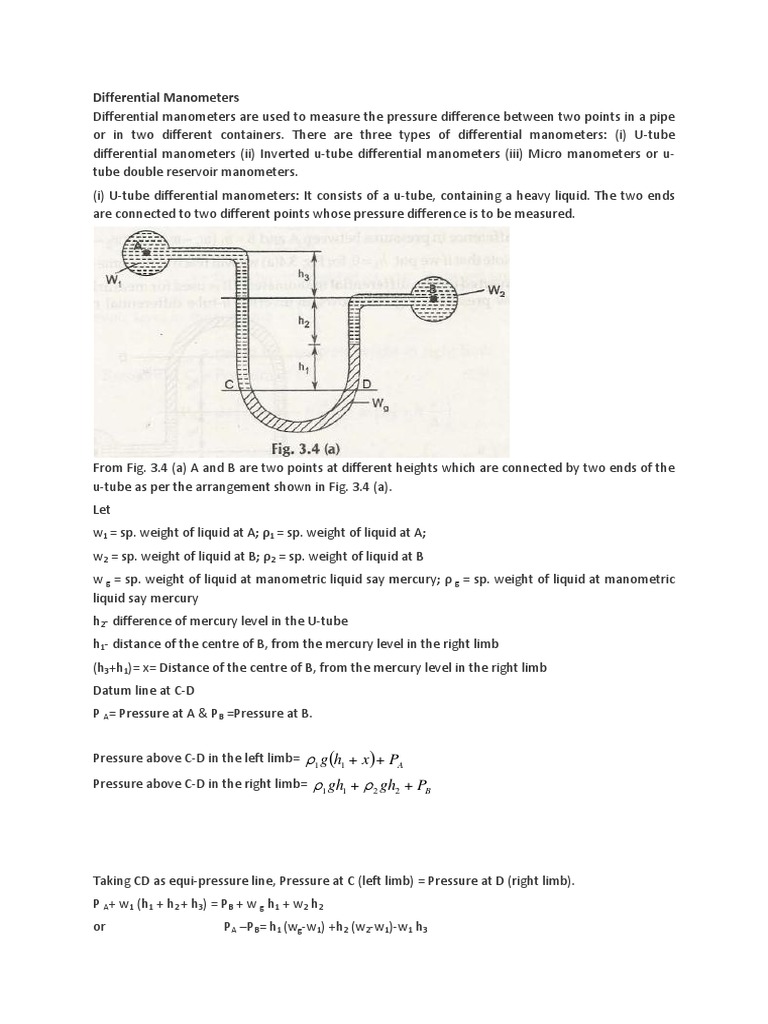 Differential Manometers | PDF | Pressure Measurement | Pressure