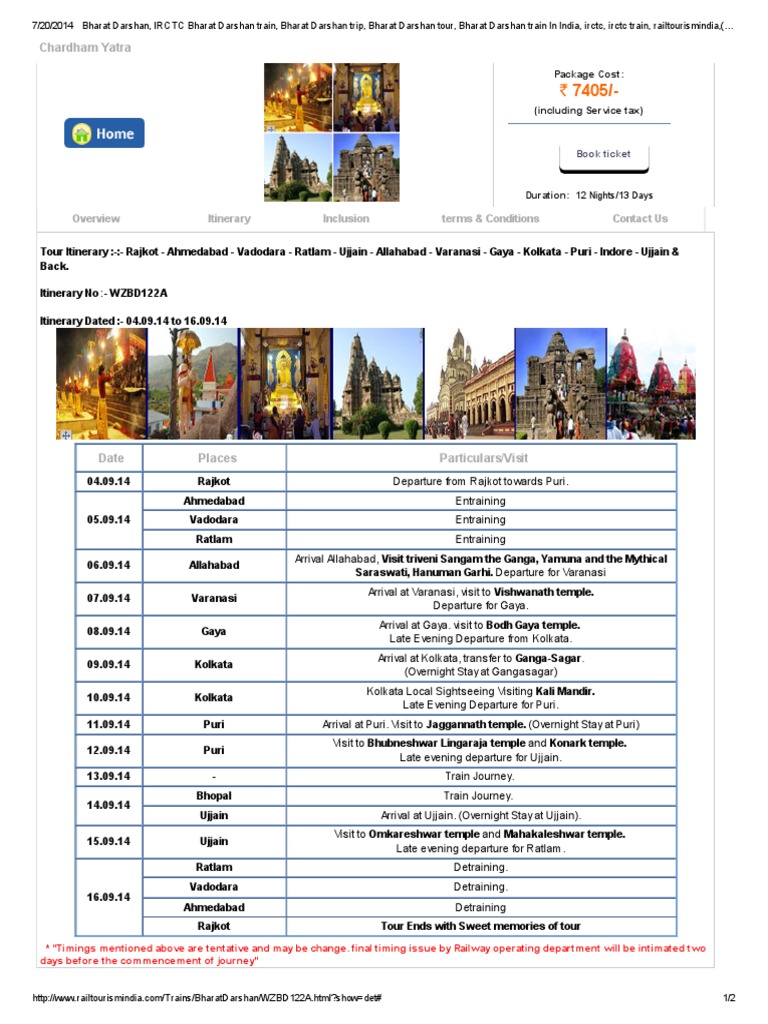 Bharat Darshan Train Tour Itinerary 2024 | PDF