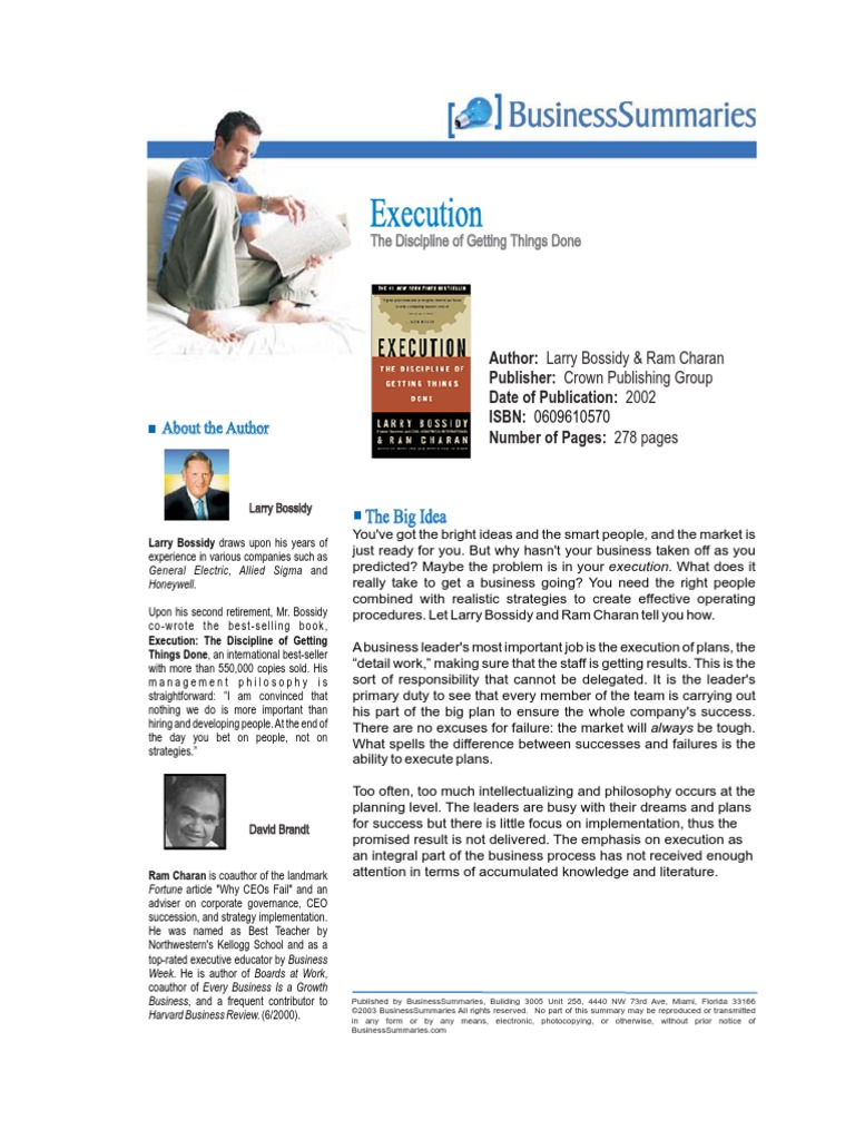 Execution Summary Pdf Strategic Management Leadership