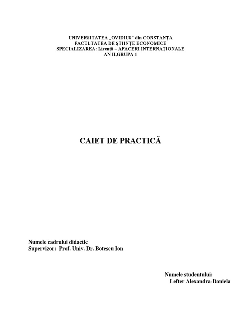 Model Caiet Practica - AFACERI INTERNATIONALE | PDF
