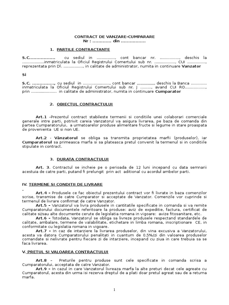 Model Contract Vanzare-Cumparare | PDF