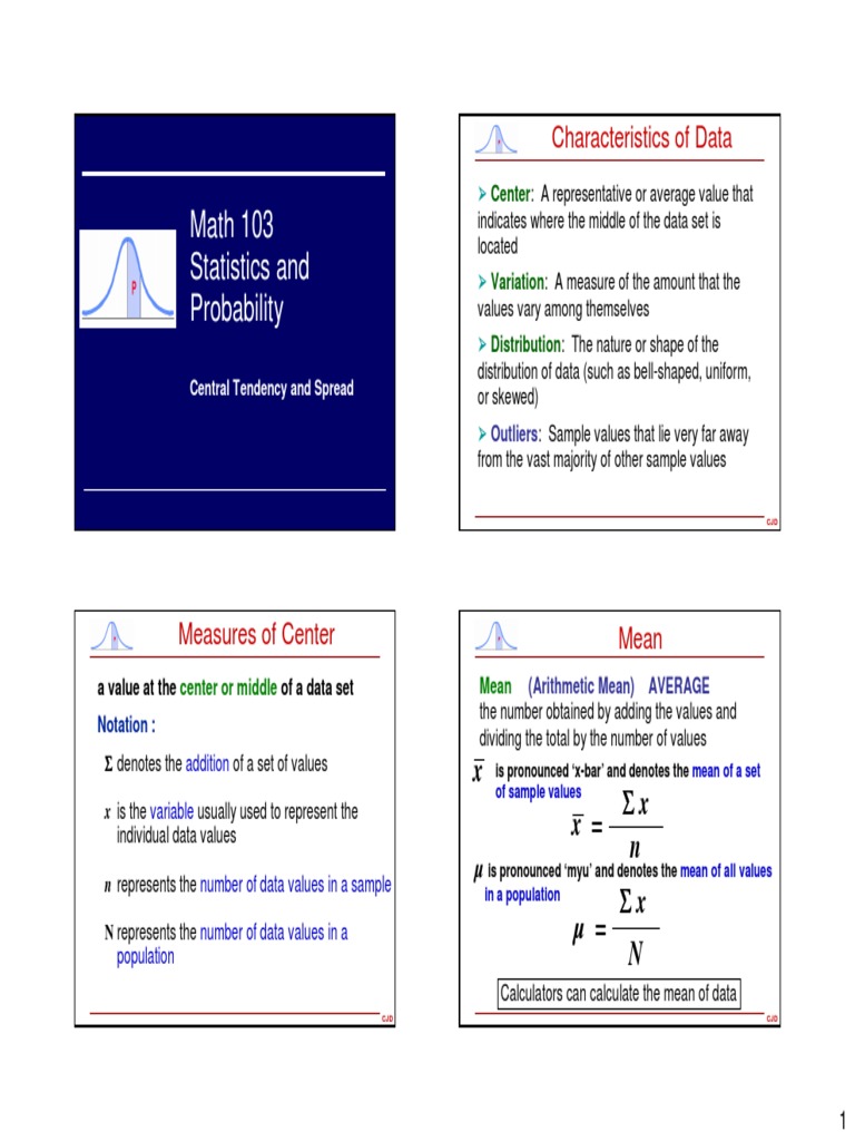 Math 103 02 Central Tendency and Spread - 1 | PDF | Quantile ...
