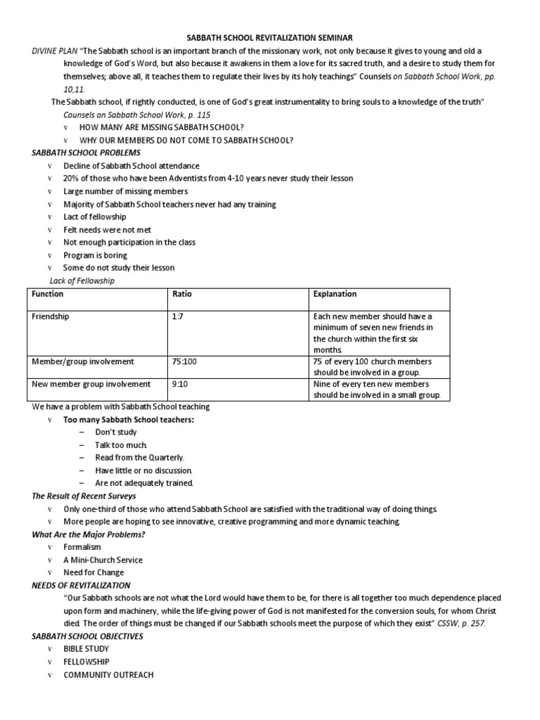 Sabbath School Revitalization Seminar | PDF | Evangelism | Theology