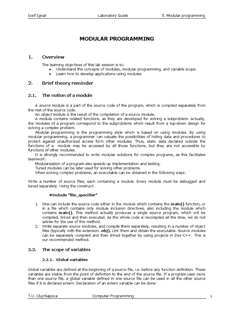 Modular Programming: 2.1. The Notion of A Module | PDF | Scope (Computer Science) | Subroutine