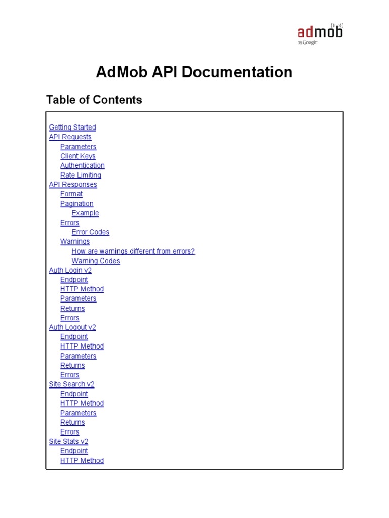 AdMob API Documentation | Download Free PDF | Hypertext Transfer Protocol | Application ...